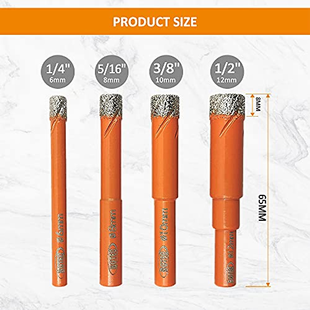 Dry Diamond Drill Bit Set,BGTEC 10pcs 1/4" 6mm Hole Saw for Granite,Marble,Masonry, Concrete, Tile/Ceramic, Glass, Hard plastic,Vacuum Brazed Diamond Core Drill Bit Kit