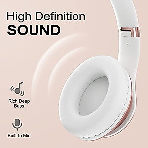 Glynzak Wireless Bluetooth Headphones Over Ear 65H Playtime HiFi Stereo Headset with Microphone and 6EQ Modes Foldable Bluetooth V5.3 Headphones for Travel Smartphone Computer Laptop Rose Gold