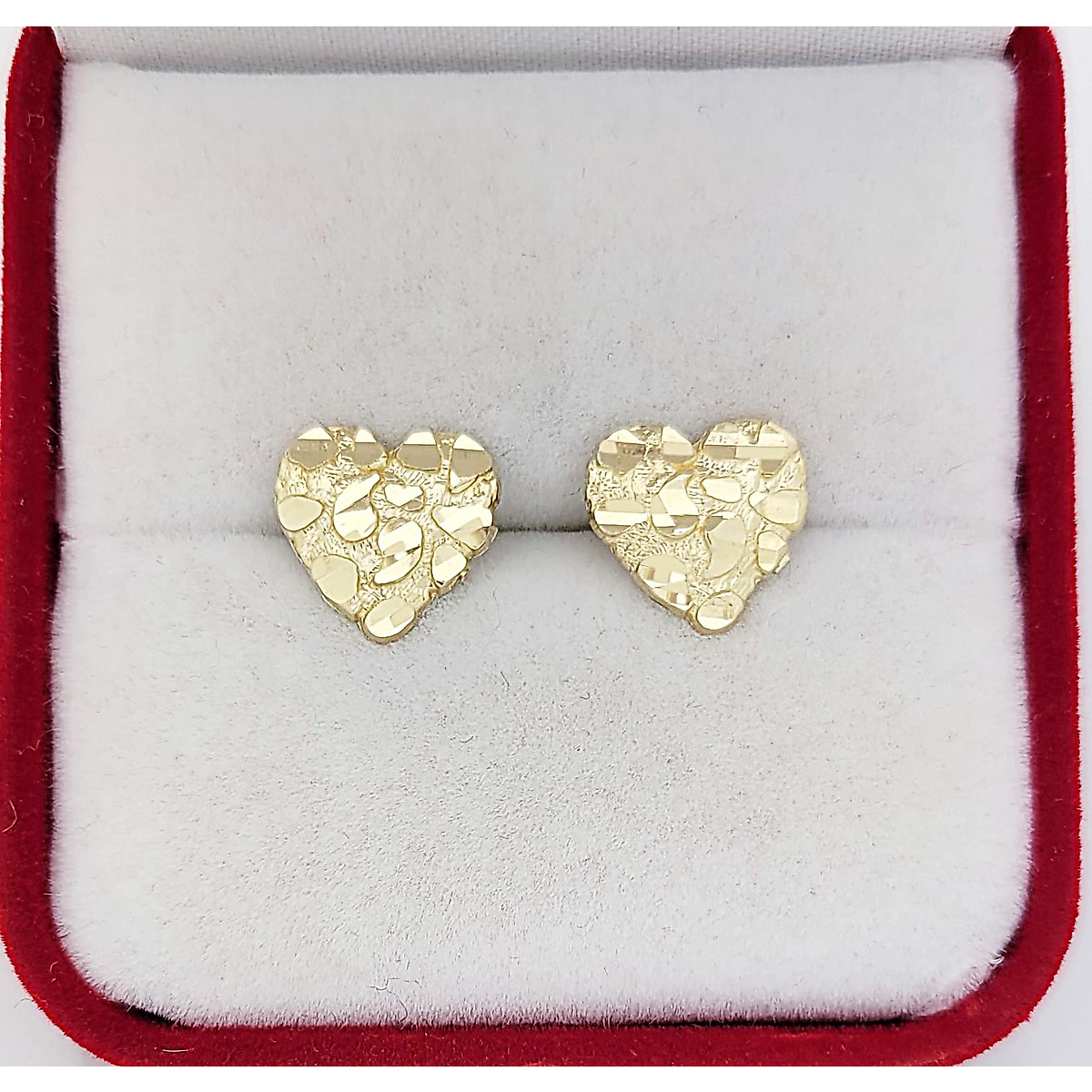 10K Yellow Gold Diamond Cut Nugget Heart Earrings