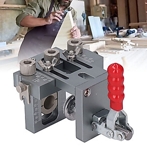 3 in 1 Adjustable Woodworking Drilling Puncher Locator Pocket Drill Dowel Jig Kit Woodworking Drill Hole Jig Drill Guide Quick Clamping Limiting Puncher Locator Tool Set