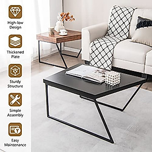Giantex Stacking Coffee Table Set of 2, Black & Brown Modern Side Table with Powder Coated Metal Legs, Trapezoid Nesting Table for Living Room, Office, Bedroom, Black + Brown