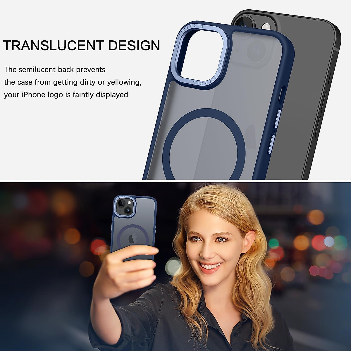 BENTOBEN Magnetic for iPhone 13 Case & iPhone 14 Case [Compatible with Magsafe] Translucent Matte Phone Case iPhone 13/14 Slim Shockproof Women Men Protective Cover for iPhone 13/14 6.1", Navy Blue