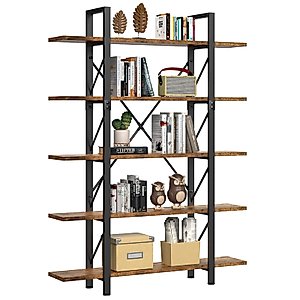 YITAHOME 5 Tier Bookcase, Artsy Modern Bookshelf, Book Rack, Storage Rack Shelves in Living Room/Home/Office, Books Holder Organizer for Books/Movies - Rustic Brown