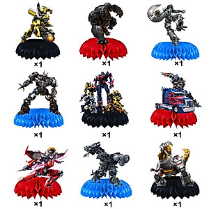 9PCS Cartoon Robot Honeycomb Centerpiece Birthday Party Supplies Theme Party Decorations for Kids Boys Table Topper Photo Props Room Decor