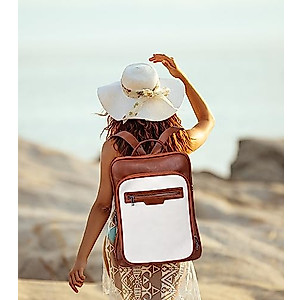 GUETES Leather Laptop Backpack, for Women and Men 15.6 inch Computer Backpack Travel Large Business Work College Daypack, Off White+ Brown