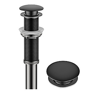 Kraus PU-L10MB Bathroom Pop-Up Drain Assembly for Vessel Sinks Without Overflow, with Extended Thread for Thicker Countertops, 10 3/4 Inch, Matte Black