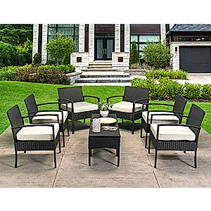 PROHIKER 3 PCS Patio Rattan Conversation Chair Set, Patio Wicker Rattan Furniture Set, Patio Wicker Rattan Table Patio Furniture Set Balcony Furniture Backyard Grey