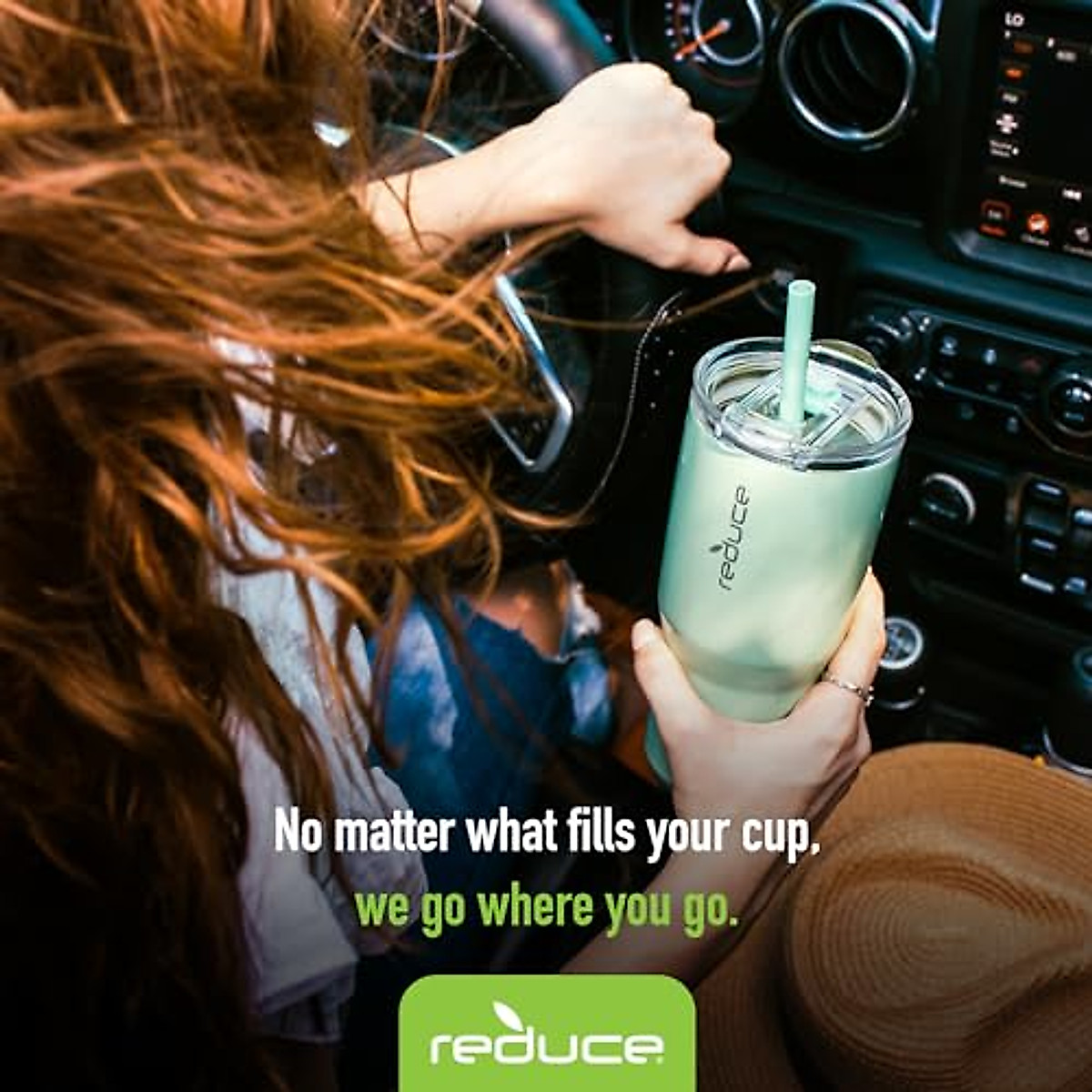 REDUCE Cold1 24 oz Tumbler with Lid and Straw - Dual-Wall Vacuum Insulated Stainless Steel Tumbler - Keeps Drinks Cold up to 24 Hours - Inner Ounce Markings to Track Hydration - OG Sea Glass