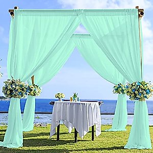 Partisout Chiffon Backdrop Curtain 29x120 inches 2 Panels Chiffon Drapes for Wedding Arch Wedding Backdrop Curtain Panels Semi-Sheer Curtains 120 inches Long Voile Chic Tulle Curtain (29x120, Mint)