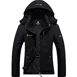 GEMYSE Women's Ski Snow Jacket Warm Winter Waterproof Coat Snowboard Rain Jacket Hooded Windproof Windbreaker（Black,XX-Large）