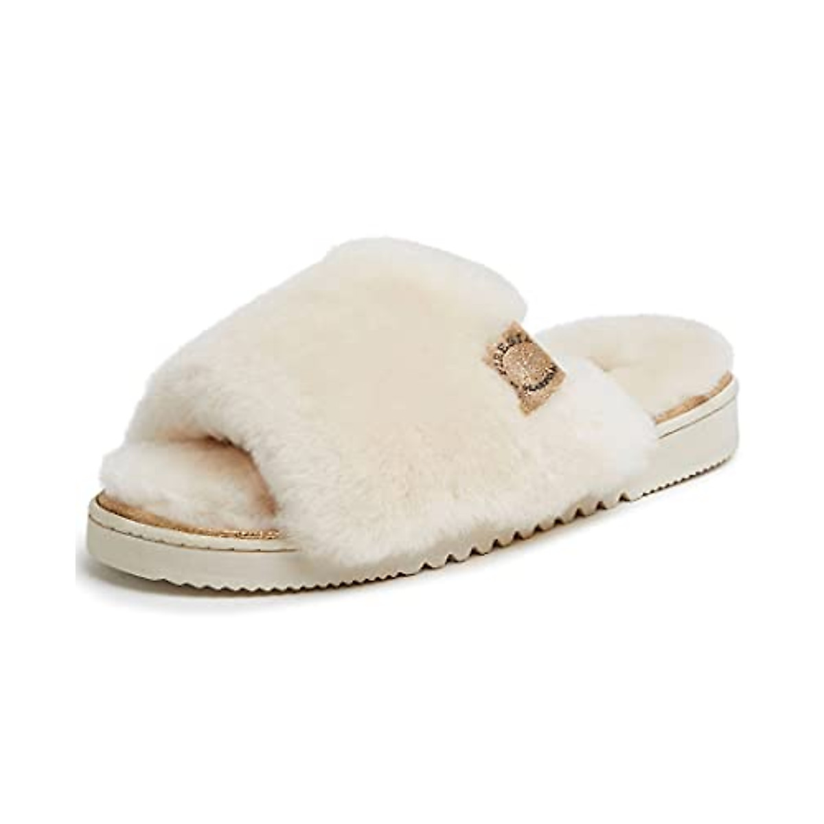 Dearfoams womens Fireside By Dearfoams Cairns Shearling Slide With Metallic Trim Slipper, Natural, 8 US