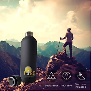 FARO Stainless Steel Water Bottle -17 Fl Oz- Double Layer Vacuum Insulated Reusable Thermos Leak Proof BPA Free thermoflask Hot Cold Water Bottles for Sport, Gym, Coffee, and School (BLACK)