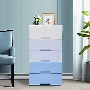 Plastic Drawers Dresser,5 Tier Storage Tower with 5 Drawer and Wheels,Storage Organizer Rack, Movable Storage Tall Small Cabinet Closet for Bed, Closet, Sofa, And Cabinet (Gradient Blue)