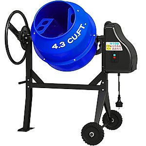 SILVEL 4.3 Cu.Ft. Concrete Mixer Machine, 450W 3/5HP Electric Cement Mixer Machine with Wheel and Stand for Stucco