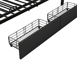 Lifeand Queen Size Storage Platform Bed with Twin Size Trundle and 2 Drawers, Black