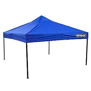 Seismic Audio - Blue 10x10 Commercial Pop Up Tent Shade Canopy with Wall, Roller Bag, Stakes and Weight Bags for Outdoors
