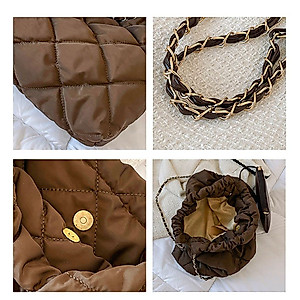 Women's Puffer Bag Quilted Shoulder Bag Nylon Tote bag Puffy Handbag Chain Straps with Coin Purse 2 in 1 Green