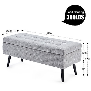 RUCUKEN Storage Bench with Storage Bench for Bedroom End of Bed Bench Foot of Bed Bench Entryway Bench Storage Ottoman Bench 40" W x 15.4" D Grey Bench