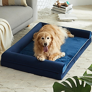 LNSSFFER Washable Dog Beds for Extra Large Dogs, XL Orthopedic Dog Sofa Bed with Removable Cover & Waterproof Lining, Pet Couch Bed with Sides, Memory Foam XL Large Dog Bed for Extra Large Dog, Blue