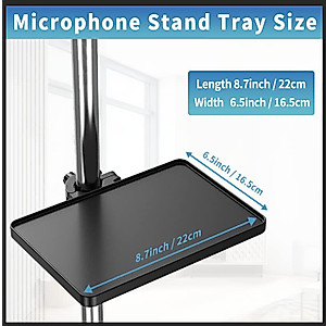 Universal Microphone Stand Tray, Adjustable Mic Stand Tray Clamp On Utility Shelf Stand. Music Stand Tray for Music Sheet, Live Streaming, Karaoke, Recording, Music Stand Accessories (8.7" x 6.5")