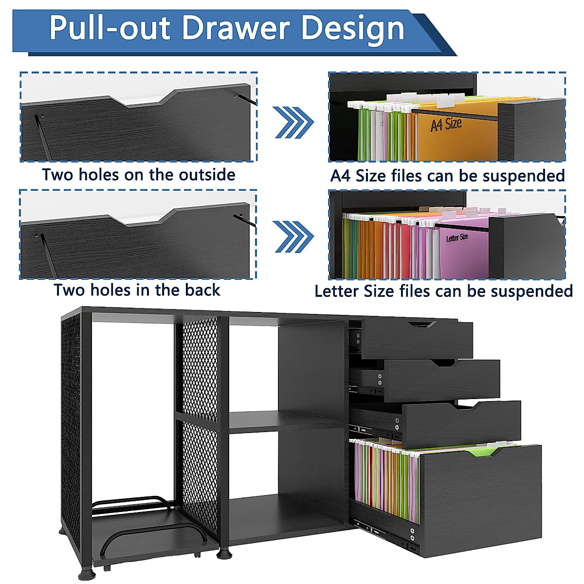 PUNCIA Office Lateral File Storage Cabinet with Paper Shredder Stand On Wheel Large Lateral Filing Cabinet with Drawers Filing Cabinet Organizer Printer Stand with Storage for Home Office