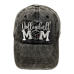 LOKIDVE Embroidered Volleyball Mom Ponytail Hat Distressed Cotton Baseball Cap for Women