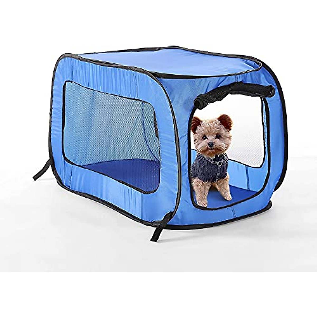 Beatrice Home Fashions Portable, Collapsible, Pop Up Travel Pet Kennel, 32.5" L x 19.5" W x 19.5" H, Blue