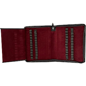 Generic Faux Leather Pen/Pencil Display and Carrying Case - Black with Burgundy Faux Suede, 24 Elastic Holders