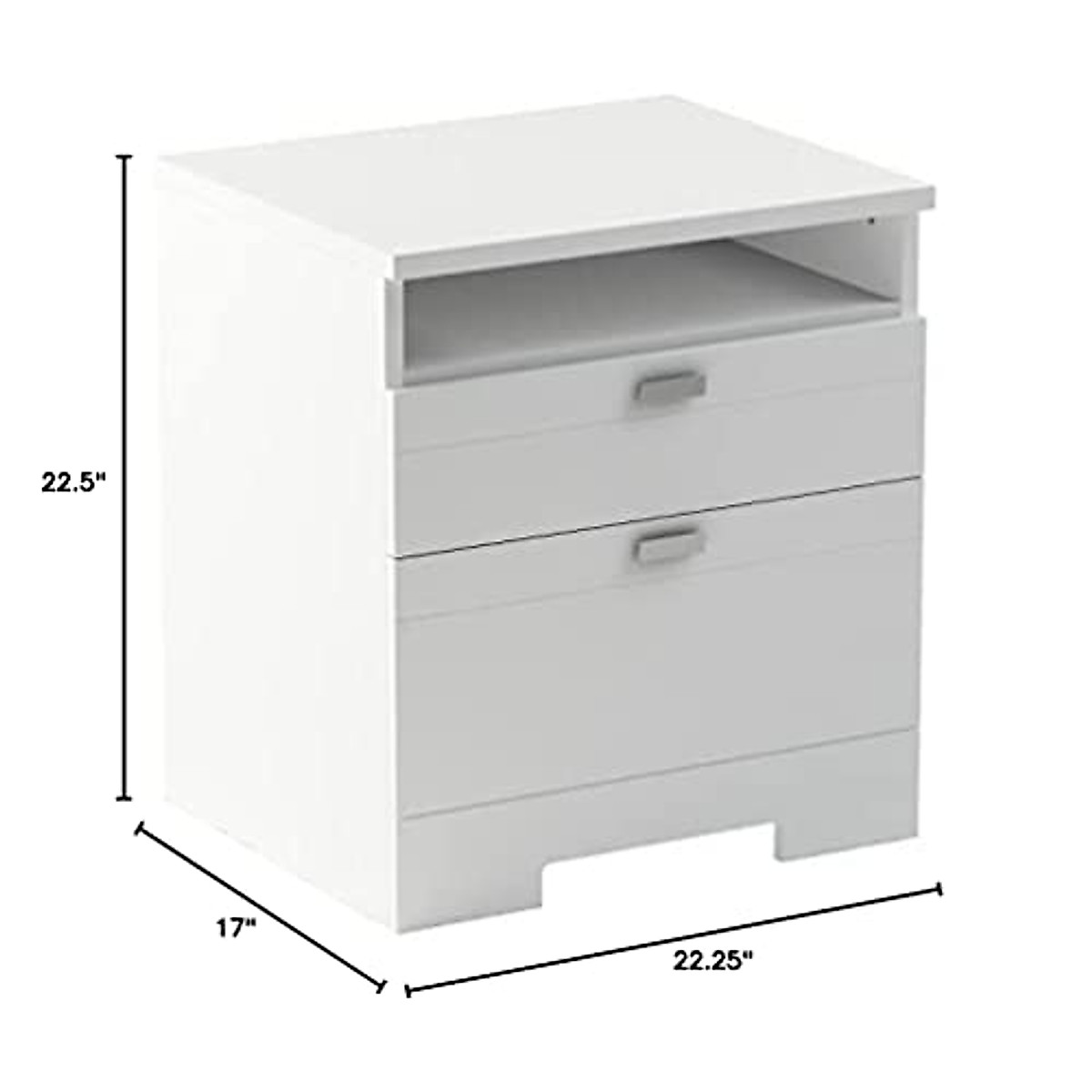 South Shore Reevo 2-Drawer Nightstand, Pure White with Matte Nickel Handles