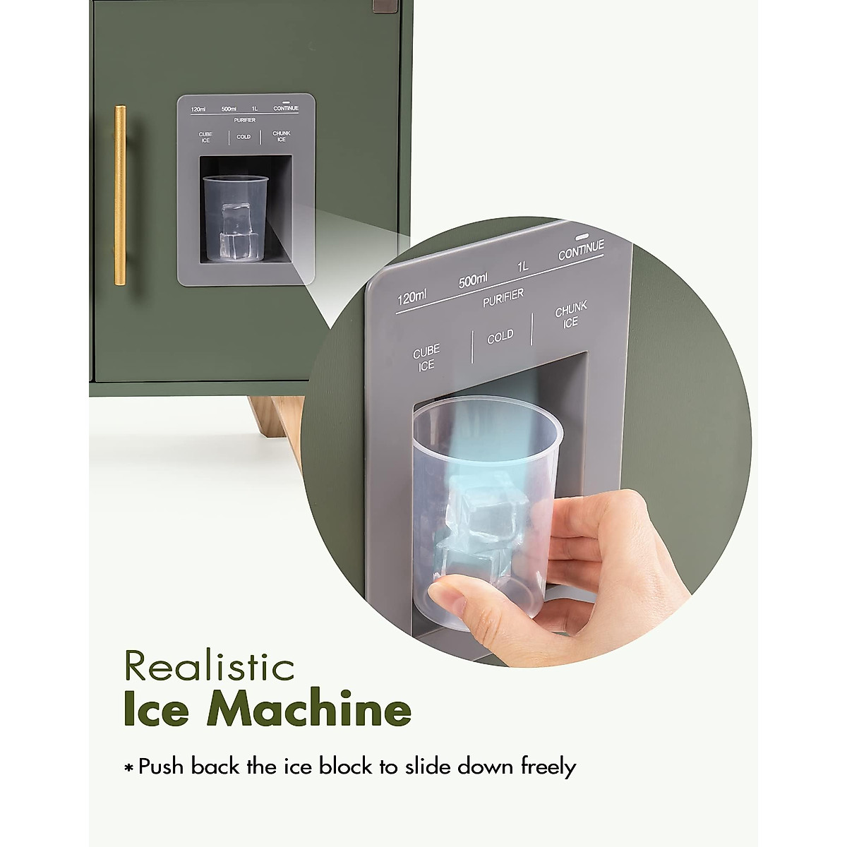 ROBUD Play Kitchen, Kids Kitchen Playset with Pretend Ice Cube Dispenser for Kids Aged 3+, Wooden Toy Kitchen of Birthday Gift to Kids, Vintage Green