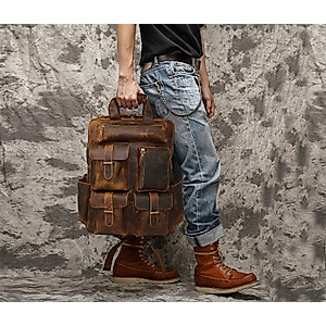 jaald 22" Genuine Leather laptop backpack rucksack multipocket computer bag for men