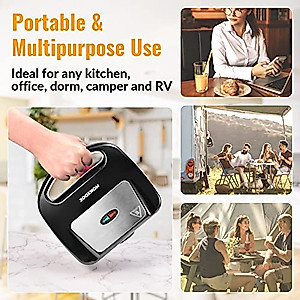 MONXOOK Waffle Maker Belgian, Electric Waffle Maker with Indicator Lights, 2 Slices Square Non-Stick Waffle Irons, Automatic Temperature, Compact Design, Easy to Clean, 750W, Black