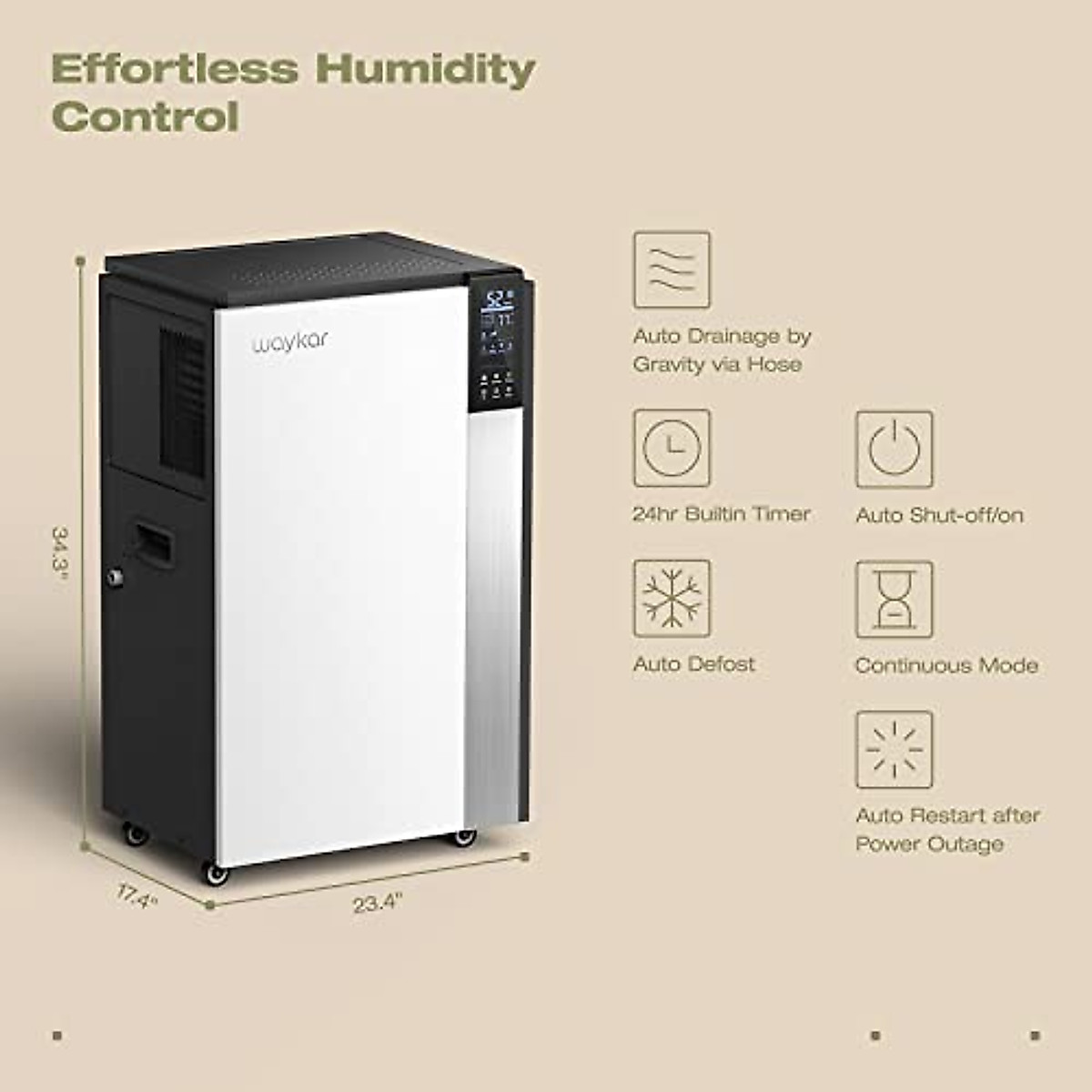 Waykar 296 Pint Large Commercial Dehumidifier for Basement, Industrial and Job Site Space up to 8000 Sq. Ft -Intelligent Touch Control