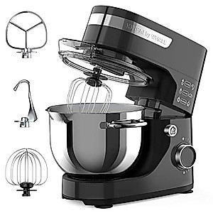 Stand Mixer, whall 12-Speed Tilt-Head Kitchen Mixer,for Baking Bread,Cakes,Cookie,Pizza,Salad, Electric Food Mixer with Dough Hook/Wire Whip/Beater, Stainless Steel Bowl, (black)
