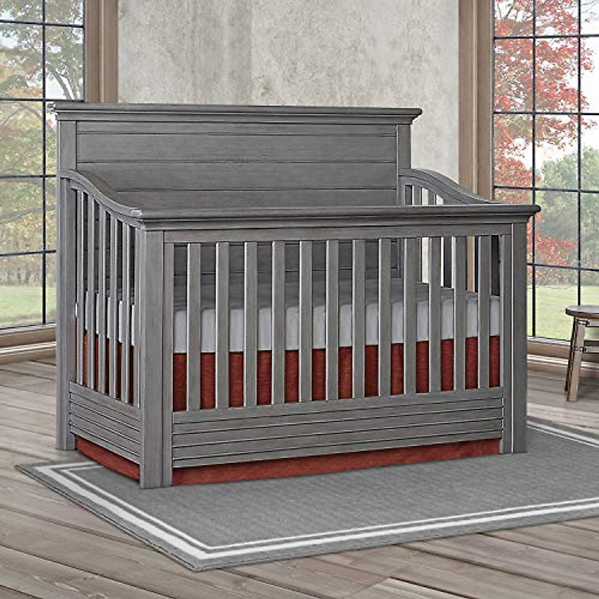 Evolur Waverly 5-in-1 Full Panel Convertible Crib in Rustic Grey, Greenguard Gold Certified , 58.75x31.25x46.5 Inch (Pack of 1)