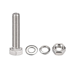uxcell M6 x 30mm Hex Head Screws Bolts, Nuts, Flat & Lock Washers Kits, 304 Stainless Steel Fully Thread Hexagon Bolts 10 Sets