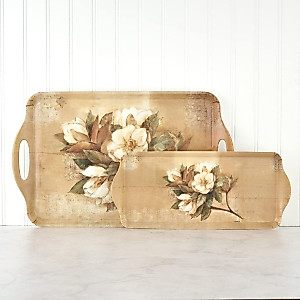 Pimpernel Sugar Magnolia Collection Large Handled Tray | Serving Tray for Lunch, Coffee, or Breakfast | Made of Melamine for Indoor and Outdoor use | Measures 18.9" x 11.6" | Dishwasher Safe