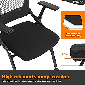 FYLICA Foldable Office Chair Set of 2 with PU Wheels and Sliding Armrest-Ergonomic Mesh Bouncing Back, Stackable Conference Room Chair, Office Guest & Reception & Meeting Chair (Black)