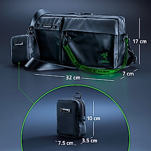 Razer Xanthus Crossbody Bag: Fits Kishi, Steam Deck, Nintendo Switch - Water-Repellent Nylon - Detachable Earphones Mini Pouch - 3 external & 3 internal pockets - Detachable Shoulder Strap