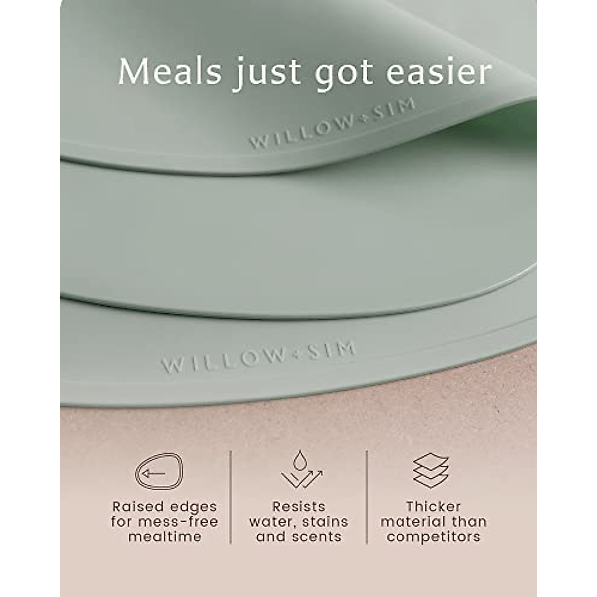 Willow + Sim Silicone Placemat for Kids - Travel Placemats for Toddlers, Non Slip Silicon Mat for Baby Eating, Best Kids Placemats for Dining Table Spills & Mess, Round, Nonslip, Safe & Easy to Clean