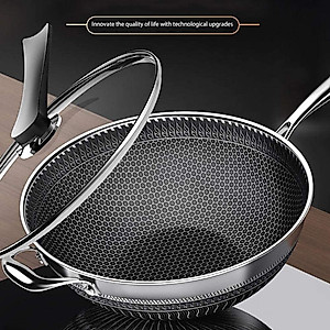 LMZZ Nonstick Frying Pan Stainless Steel Wok Honeycomb Frying Pan with Glass Lid Saute Pan Kitchen Cookware