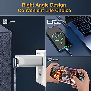 USB-C to USB-C Cable [2-Pack 10FT] PD 100W MacBook iPad Pro/Air USB C Charger Right Angle Nylon Braided Cord for iPad Pro Air 4 5 Mini 6, Samsung S23 S22 S21 S20 Ultra Note 20 10 Tab LG Moto Pixel PS5