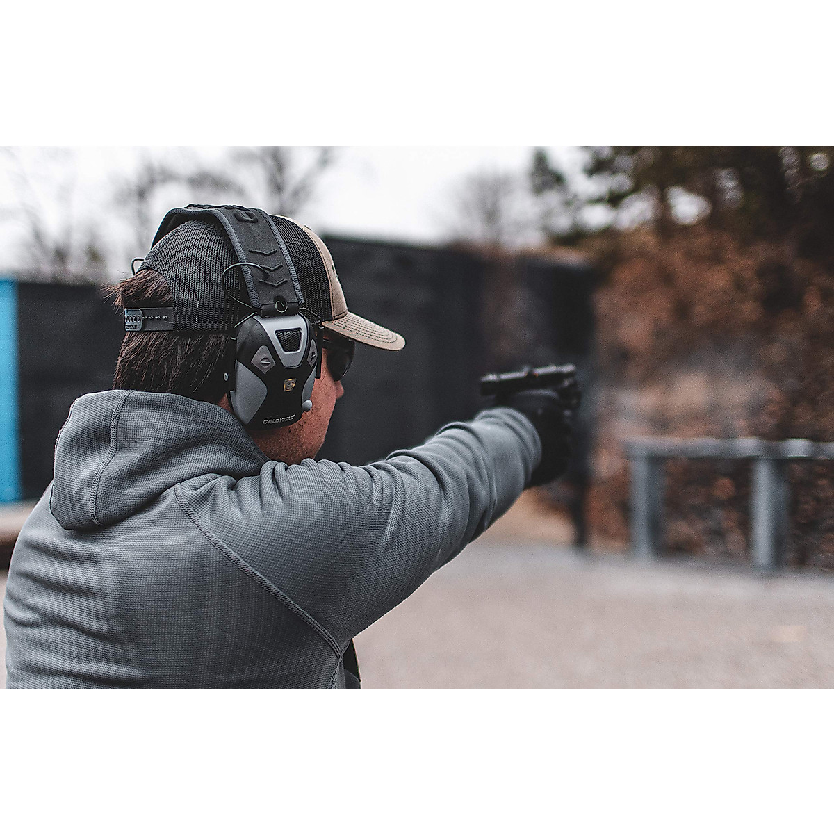 Caldwell E-MAX Pro Electronic Hearing Protection 23-24 NRR - Adjustable Lo Pro Earmuffs for Shooting, Hunting and Range,Grey