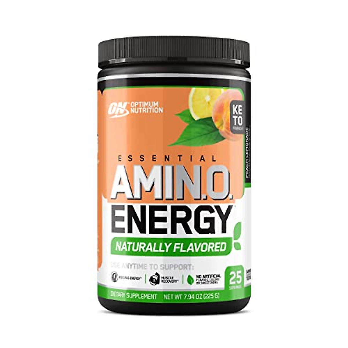 Optimum Nutrition Amino Energy Naturally Flavored Powder, Pre Workout, BCAAs, Amino Acids, Keto Friendly, Green Tea Extract, Energy Powder - Peach Lemonade, 25 Servings