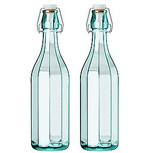 Amici Home Faceted Hermetic Glass Bottles | Eco-Friendly Swing Top Glass Bottles | Flip Top Glass Bottle with Airtight Cap | Glass Bottles with Caps - Dishwasher Free (Set of 2, 17 Oz)