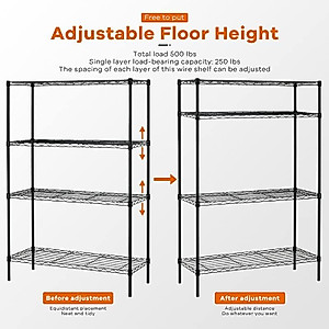 4-Tier Storage Shelves Adjustable,Wire Shelving Heavy Duty Storage Rack(250 Lbs Loading Capacity/Shelf) Metal Shelf Organizer Wire Rack Shelf for Pantry Garage Kitchen 36" D x14 W x 54" H -Black