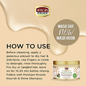 African Pride Moisture Miracle Aloe & Coconut Water Pre-Shampoo - Helps Minimize Hair Breakage for Natural Coils & Curls, Detangles & Conditions, 12 oz