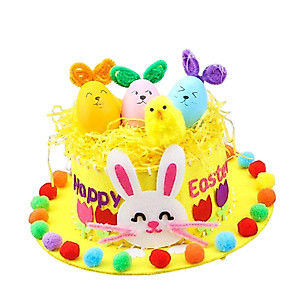 Menolana Children DIY Easter Hat Set Decorations Crafts, to Make Your Own Easter Bonnet Game Supplies for Kindergarten, Yellow