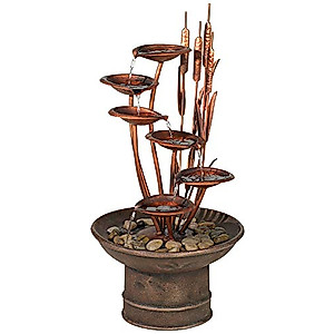 Water Lilies and Cat Tails Modern Outdoor Floor Water Fountain 33" High Tiered Cascading Decor for Garden Patio Backyard Deck Home Lawn Porch House Relaxation Exterior Balcony - John Timberland