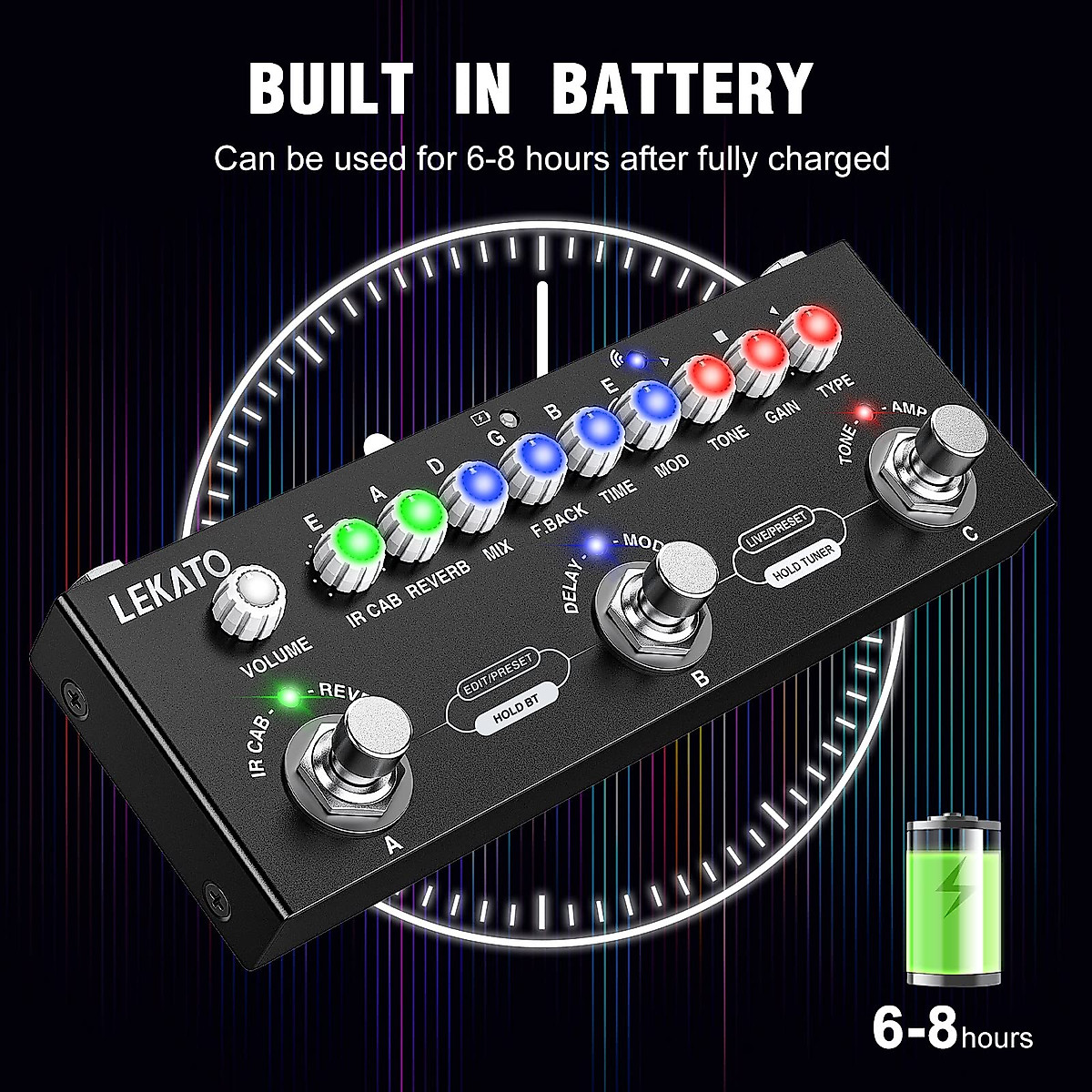 LEKATO Multi Effects Guitar Pedal, with IR Loading 9 AMP Models, Delay Reverb Distortion Overdrive Pedal, Rechargable Electric Guitar Effects Multi Pedal Support Recording,Bluetooth 5.0